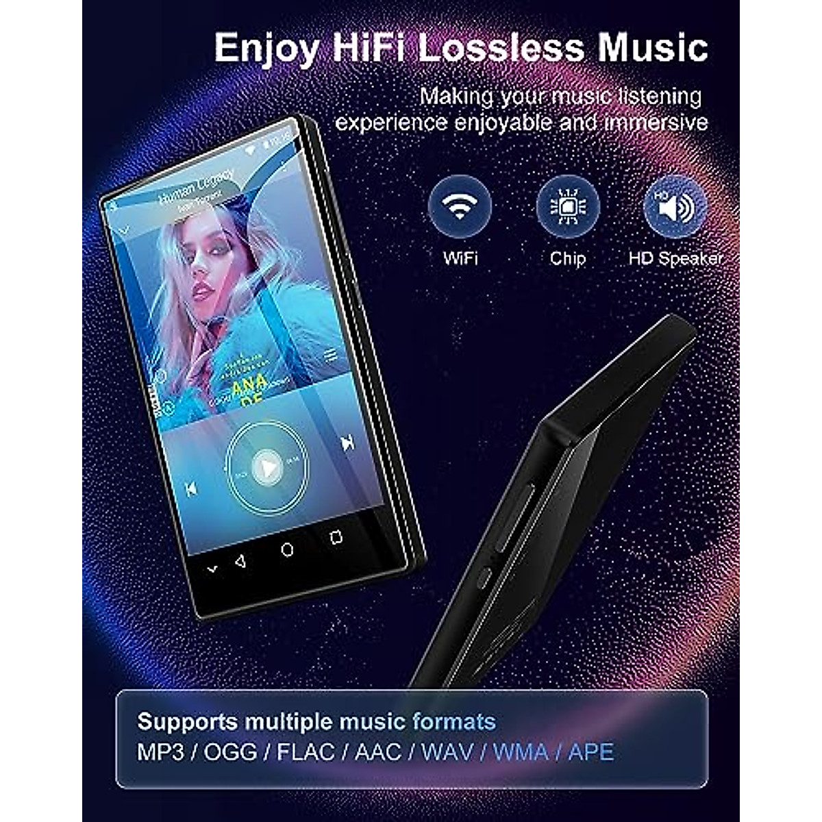 80GB MP3 Player with Bluetooth and WiFi, ZAQE Full Touchscreen Mp4 Mp3 Player with Spotify, Audible, Amazon Music, Android Music Player with Speaker, FM Radio, E-Book, Up to 512 GB