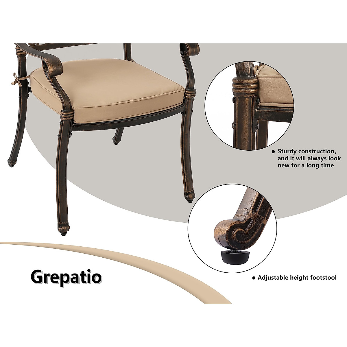 Grepatio 9 Piece Cast Aluminum Patio Furniture Set Outdoor Dining Set Bistro Furniture Set with 8 Armchairs and Dining Table, 8 Cushions for Backyard Garden Poolside (8 Grid Chairs)