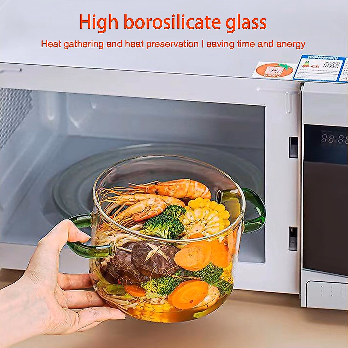 Glass Pots for Cooking 1.5L(50oz) Clear Pot with Lid for Stove Top Glass Saucepan for Noodle, Soup, Milk