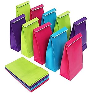 vanhel 80PCS Paper Party Favor Gift Bags,10 x 5 x 3 Inch Wrapped Treat Bags,Solid Colored Paper Bags,Rainbow Colors Treat Bags for Party,Wedding,Birthday,Baby Showers,Christmas,4 Colors