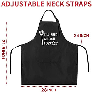 ZOORON I'll Feed All You - Funny Black Chef Aprons for Men Adjustable BBQ Kitchen Cooking Aprons with Pocket Waterproof Oil Proof Father’s Day/Birthday