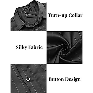 COOFANDY Men's Silk Short Sleeve Dress Shirts Casual Satin Button Up Shirts with Pocket Party Prom Wedding Black