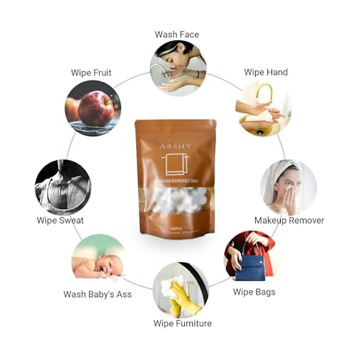 ARSHY 100 PCs Compressed Towels, Mini Tablets Disposable Portable Face Towel Cotton Coin Tissue for Travel, Camping, Hiking, Sport, Beauty Salon, Magic towel and Outdoor Activities