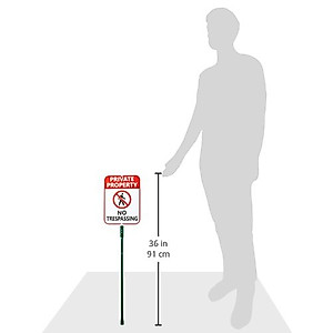 SmartSign No Trespassing Signs Private Property, 10 x 12 Inches Aluminum Sign with 3 Feet Stake