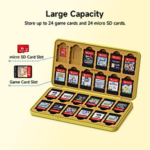 JINGDU 24-Slot Switch Game Card Case Compatible with Switch Games & micro SD Card, Hard Shell, Soft Lining, the Games Holder Suitable for Switch, Lite & OLED Game Card, Yellow Random Pattern