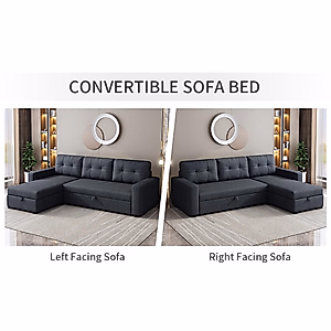 Favfurish 81.5" Sectional Sleeper Sofa with Storage Chaise, L Shaped Pull Out Couch Bed with 3 Removable Back Cushion for Living Room,Apartment,Office, Dark Grey