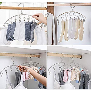 AmtBety 3 Pack Clothes Drying Rack with 12 Clips,Folding Stainless Steel Drying Hanger for Drying Socks,Drying Towels, Hat,Scarf,Diapers,Handkerchief,Bras, Baby Clothes,Lingerie,Socks,Gloves