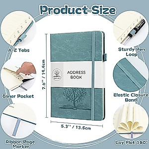 DAOFARY Address Book with Alphabetical Tabs - Small Address Keeper Book (5.3 * 7.6 in) with Inner Pocket, Hardcover Address Notebook for Store Your Important Informations (Blue Haze)