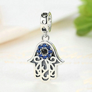 925 Sterling Silver Hamsa Charm Hand Charm Evil Eye Charm Birthday Charm Anniversary Charm for Pandora Charms Bracelet (Silver)