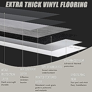 Oxdigi Peel and Stick Floor Tile 36" x 6"x 12 Packs/ 18 Sq.Ft, Thicken Wood Plank Flooring Self-Adhesive Waterproof for Kitchen Living Room RV, Easy DIY Floor Stickers, Smoky Grey