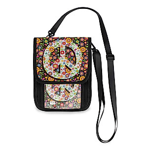 ALAZA Hippie Flowers And Peace Symbol Floral Small Crossbody Wallet Purse Cell Phone Bag Rfid Passport Holder with Credit Card Slots