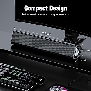 OFFSIR Sound Bar for TV, PC Desktop Speaker, Home Audio with Surround Sound System, TV Soundbar Speaker with Bluetooth 5.0/Optical/AUX/Coaxial for for Home Theater/Office/Gaming-50 Watts-3EQs