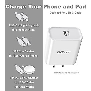 GOYIY 20W USB C Wall Charger, Fast Phone Charger Block,PD Power Adapter Compatible with iPhone, iPad Pro/Mini, MageSafe Charger, Google Pixel -White