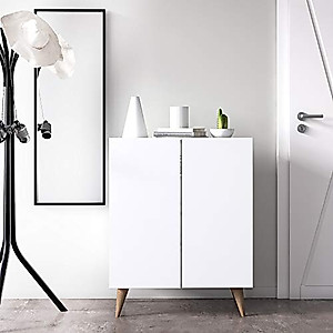 Ruumstore Forte Shoe Cabinet, 2 Door Shoe Storage, 35'' Tall, Hold Up to 12 Pairs, Opaque White