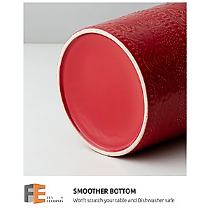 FUN ELEMENTS Kitchen Utensil Holder, 7.2" Super Large Utensil Crock Heavy and Stable Lace Emboss Ceramic Utensil Holder for Kitchen Counter (Christmas Red)