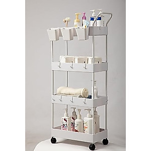 danpinera 4 Tier Slim Rolling Storage Cart for Kitchen, Office, Bedroom (White)
