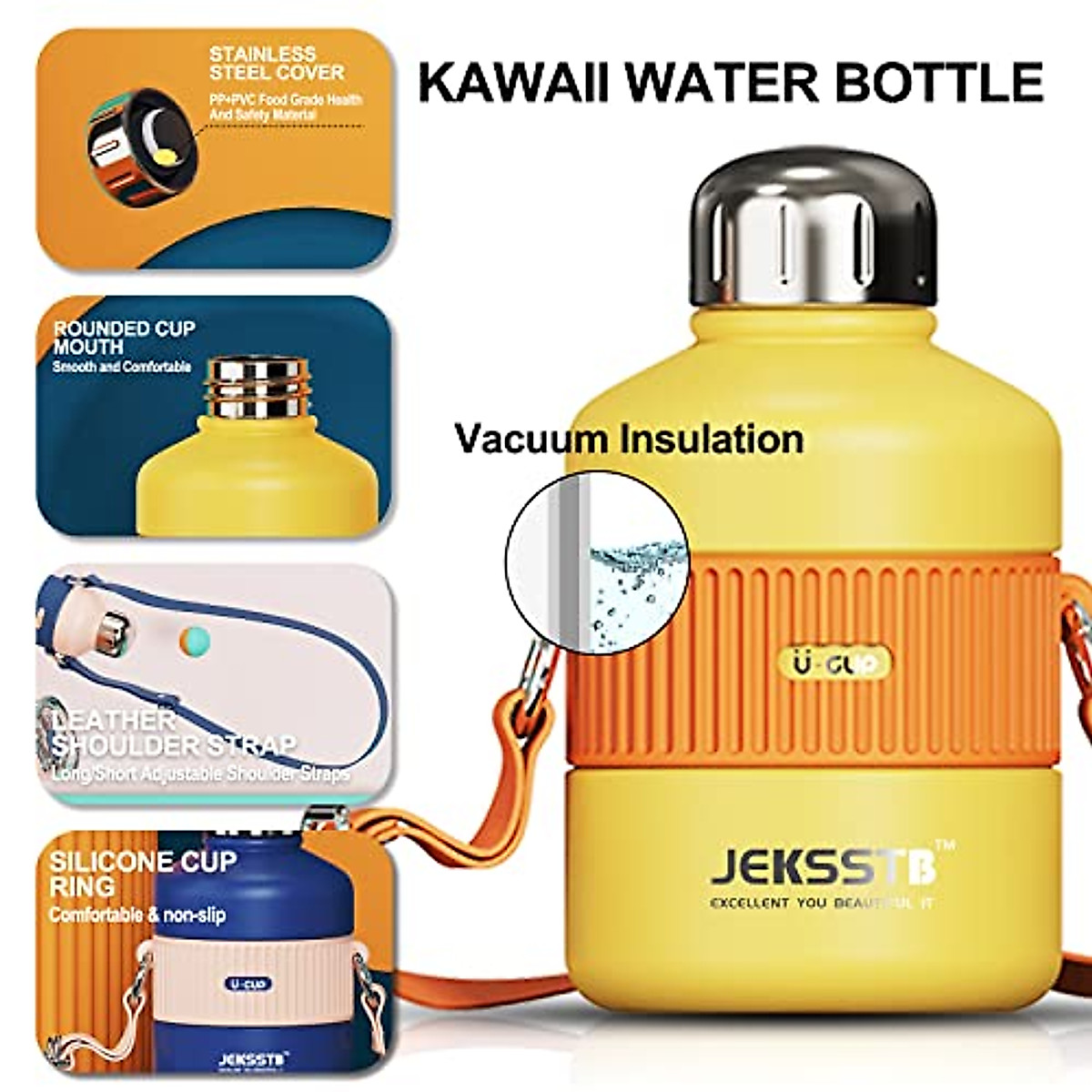 JEKSSTB Stainless Steel Insulated Water Bottle - 13 oz Sports Water Bottle for Kids and Adults - Double Walled Vacuum Sealed Thermal Bottle for Hot and Cold Drinks - Perfect for Outdoor Activities