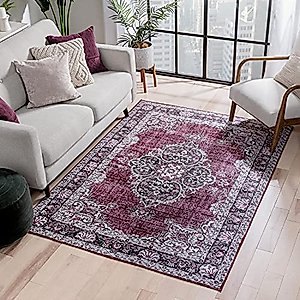 Well Woven Mareva Machine Washable Burgundy Red Vintage Oriental Medallion Area Rug (3'9" x 5'7")