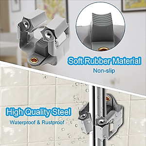 Waziaqoc 5PCS Wall Mount Broom Mop Holder, Bathroom Mop Hanger Wall Mounted Mop Clip with Screws for Garden Bathroom Kitchen - Grey