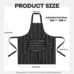 Ayla home 2 Pcs Aprons for Women with Pockets, Adjustable Neck Strap, Polycotton Chef Aprons for Men, for Kitchen Cooking Restaurant BBQ Painting Crafting (Black Broad Stripes/Brown Pinstripes)