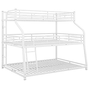 Harper & Bright Designs Metal Triple Bunk Beds,Bunk Beds Twin XL/Full XL/Queen,3 in 1 Triple Bed,Heavy Duty 3 Beds Bunk Bed with Guard Rails & 2 Ladders for Kids,Teens, Adults,White