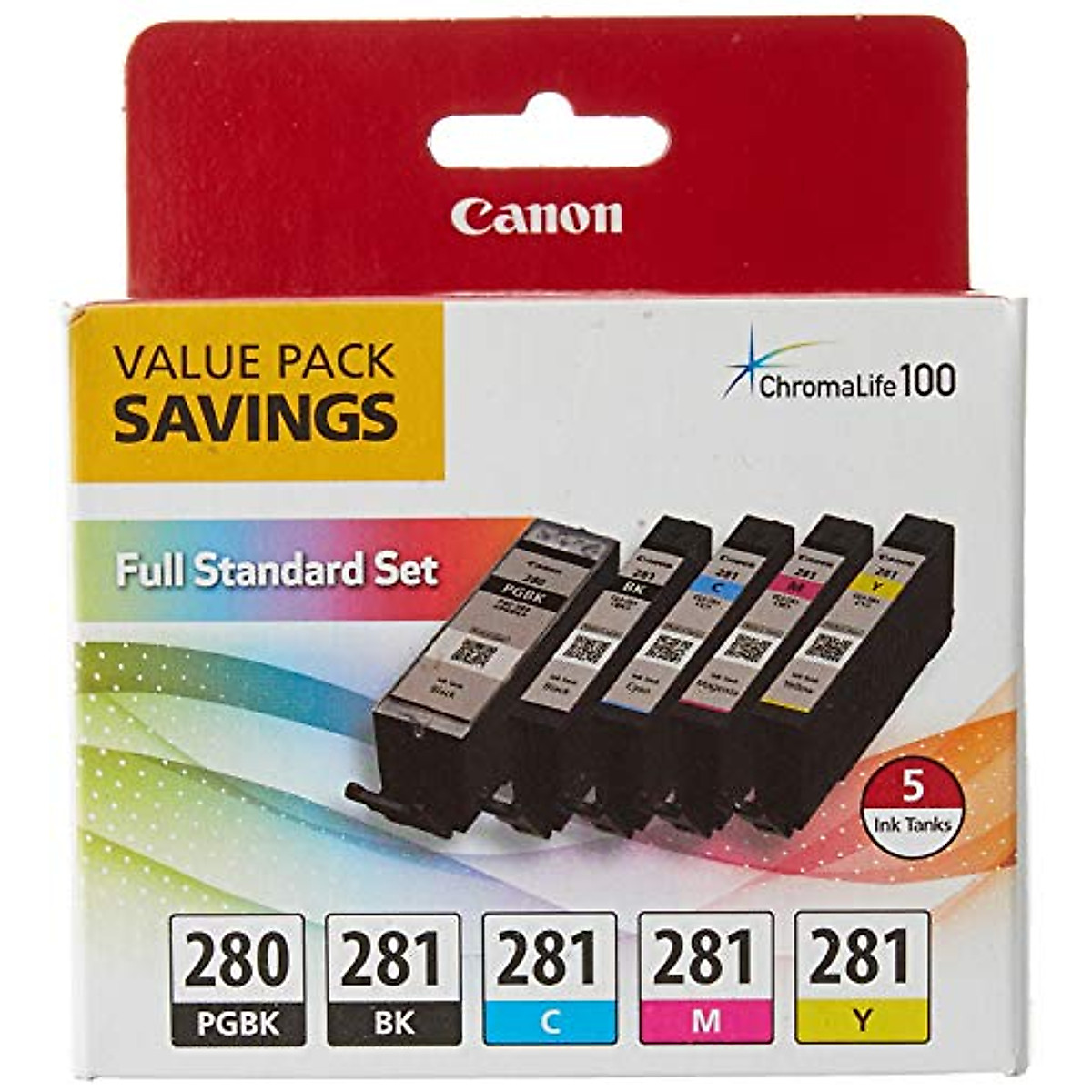 Canon PGI-280 / CLI-281 5 Color Ink Pack & 280 XL Pigment Black Ink, Compatible to Printer TR8520, TR7520, TS9120 Series,TS8120 Series, TS6120 Series, TS9521C, TS9520, TS8220 Series, TS6220 Series