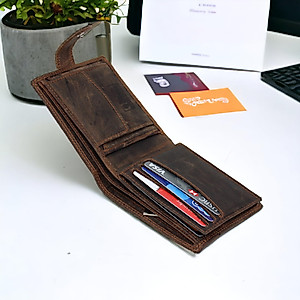 MORUCHA Wallets Men Anti-Theft RFID Blocking Bifold Leather Wallet Genuine Distressed Hunter Leather Passcase Wallet Money Cards Coin Organiser Purse Gift For Men M80 Dark Brown