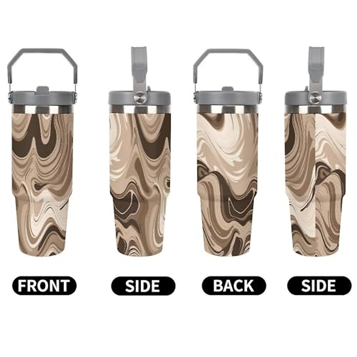 WITHSBKK 30oz Car Cup Taupe And White Printed with Portable, Stainless Steel Travel Mug, Vacuum Insulated Tumbler And Straw, Leakproof for Car & Outdoor, UV Printed Design