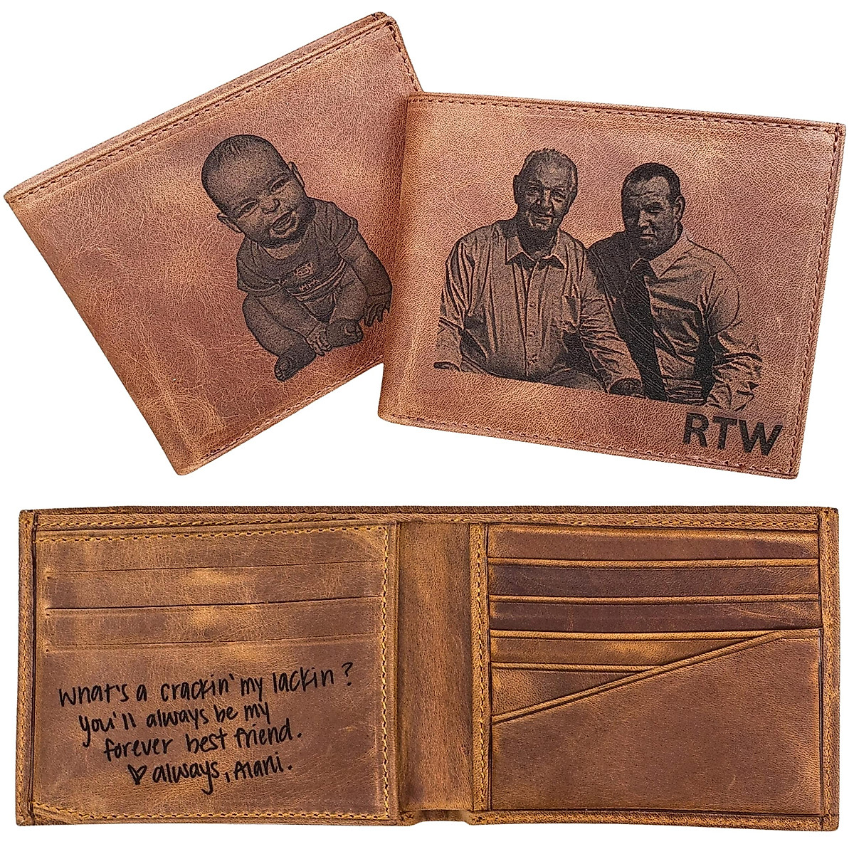 SFdizayn Custom Photo Wallet for Men, Engraved Names Wallet for Him, Personalized Picture Wallet for Husband, Customized Gifts for Boyfriend