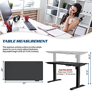 Walsunny Electric Height Adjustable Standing Desk, 63 x 24 Inches Splice Board, Sit Stand Up Computer Table with Memory Preset Controller for Home, Office,Black Frame/Black Top