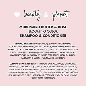 Love Beauty and Planet Shampoo & Conditioner Murumuru Butter & Rose 2 Count for Color-Treated Hair Shampoo and Conditioner Silicone Free, Paraben Free and Vegan 13.5 oz