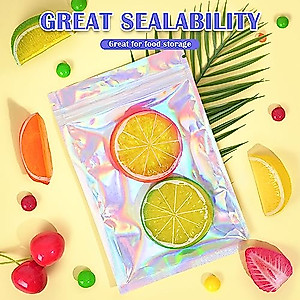 JETMORE 100 Pcs Mylar Bags, Holographic Bags, Smell Proof Bags, Resealable Bags for Small Business, Sample Bags with Clear Window, Sealable Bags for Pen, Brushes, Jewelry, Candy, Necklaces (2.4x9in)