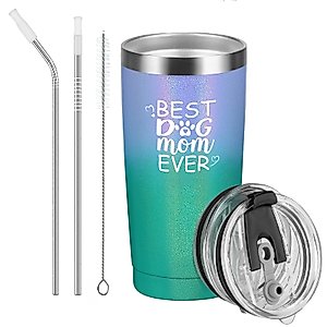 Gtmileo Dog Mom Gifts for Women, Best Dog Mom Ever Travel Tumbler, Funny Dog Lover Gifts, Mothers Day Gifts for Dog Owner Dog Mama Fur Mom, 20oz Stainless Steel Insulatd Tumbler with Lids, Gradient