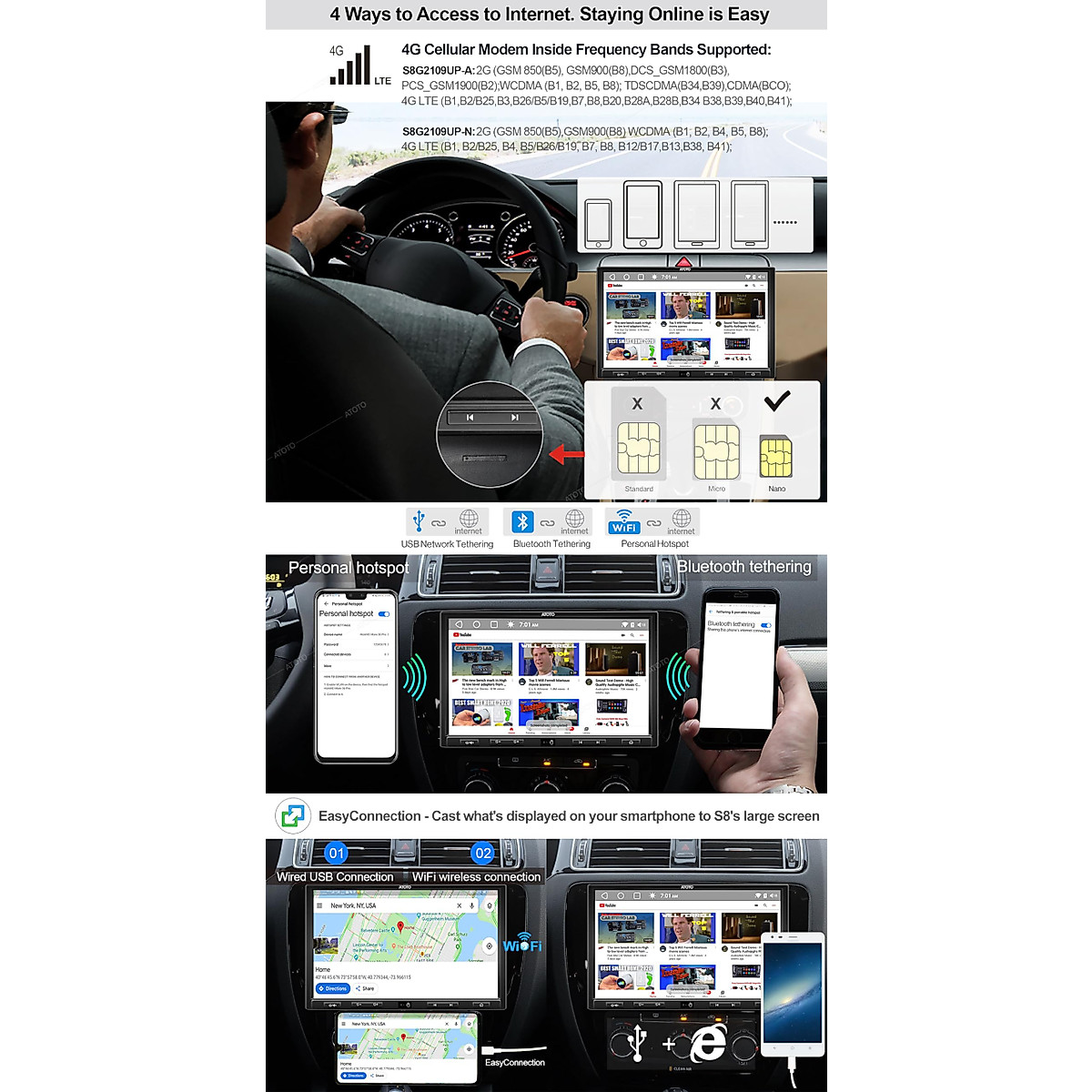 [10.1inch QLED Display] ATOTO S8 Ultra Plus in-Dash Video Receiver, Wireless Carplay & Android Auto,Dual Bluetooth w/aptX HD, VSV&LRV,Built-in 4G Cellular Modem,Gesture Operation,6GB+128GB,S8G2109UP-N