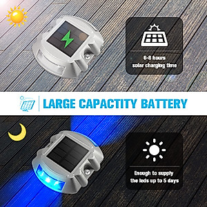 VOLISUN Solar Deck Lights Driveway Dock Lights, 12-Pack Led IP67 Waterproof Outdoor Warning Step Lights for Driveway Sidewalk Garden Pathway Yard (Blue)