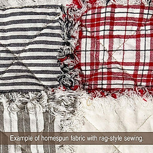 Peppermint Red White Christmas Cotton Homespun Plaid Fabric by JCS - Sold by The Yard