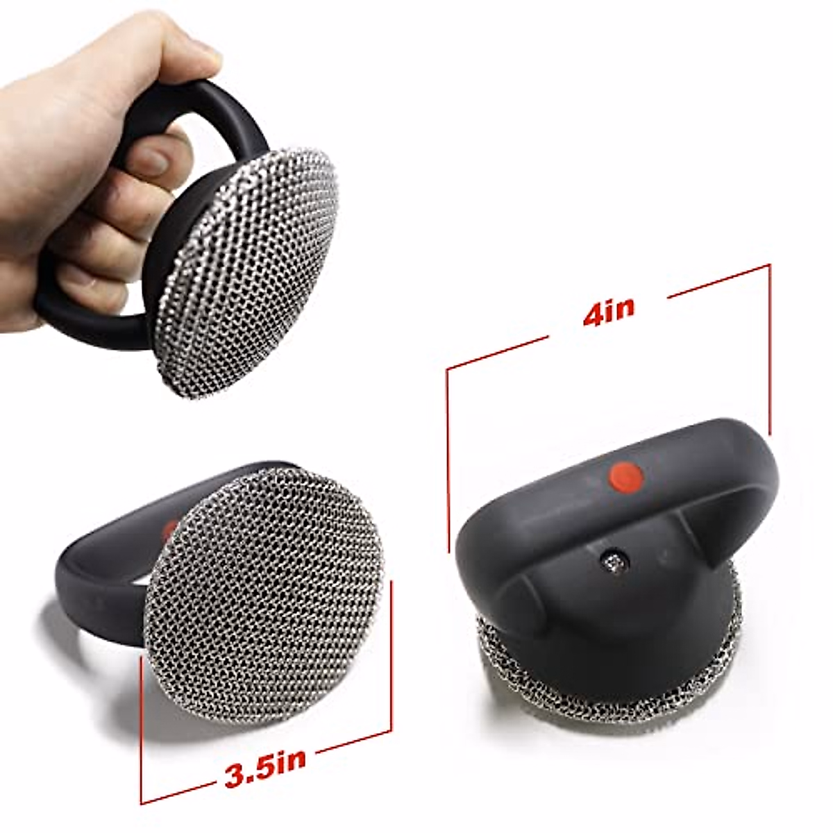 Cast Iron Cleaner, Chainmail Scrubber Brush with Handle, Small Ring Round Chain Link Pot Scrubber Cleaning Brush for Cast Iron Pans Skillet, Cast Iron Griddle, Frying Pans, Bakeware