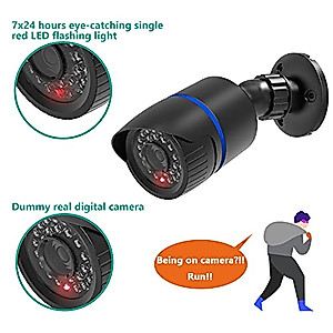WALI Dummy Fake Simulated Surveillance Security CCTV Dome Camera Indoor Outdoor with One LED Light, Warning Security Alert Sticker Decal (TC-B4), 4 Packs, Black