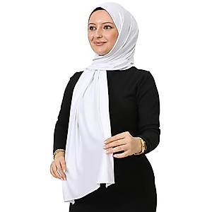 Prien Hijab for Women Viscose Scarf Lightweight Muslim Hijabs Long Shawl Islamic Scarves Turkey Silk Headscarf for Womens (White)