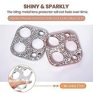 Goton [2 Pack] Bling Camera Lens Protector Compatible with iPhone 13 Pro Max & 13 Pro Glitter Diamond Metal Lens Protective Decoration Cover Accessories for 13 Pro / 13 Pro Max Silver+Rose Gold