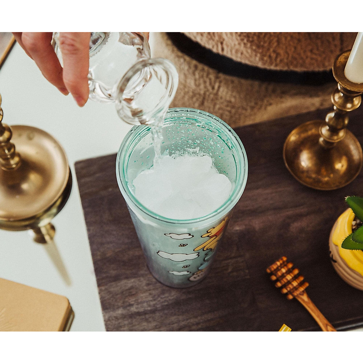 Silver Buffalo Winnie the Pooh Hunny Pot Carnival Cold Cup With Reusable Straw and Leak-Resistant Lid | Holds 24 Ounces