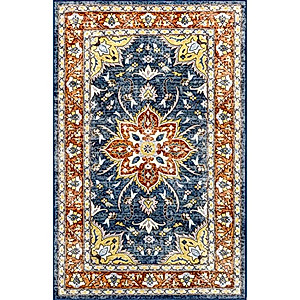 nuLOOM Zuri Bold Floral Machine Washable Area Rug, 5' x 8', Blue