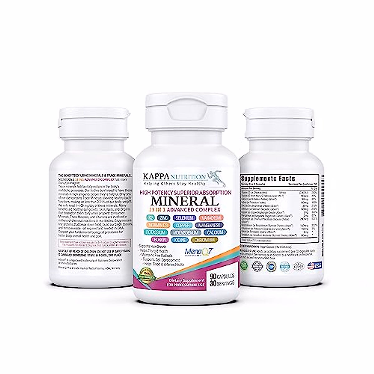 KAPPA NUTRITION (90 Capsules),Vitamin K2, Vitamin D3, Zinc, Selenium, Vanadium, Copper, Manganese, Potassium, Molybdenum, Calcium, Chromium, Iodine, Boron, Mineral 13 in 1 Advanced Complex, from