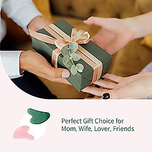 2PCS Gua Sha Massage Tool, Guasha Board for Face & Body, Natural Jade Stone Gua Sha Facial Tool, Face Massager for Traditional Acupuncture Therapy, Daily Anti-Aging Health (Green + Rose Quartz)