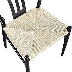 Yaheetech 4PCS Weave Dining Chair Weave Chair Mid-Century Modern Metal Rattan Chair Black Dining Chair Armchairs Hemp Seat Chair Accent Chair for Kitchen, Dining, Living Room Side Chairs, Black