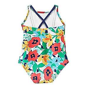 Speedo Girls' Standard Swimsuit One Piece High Neck Strappy Back, Blue Harmony, 7 Big Kids