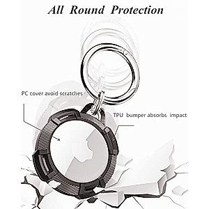 Airtag Holder with Anti-Lost Keychain, 2 Pack Airtag Case for Apple Air Tag with [Anti-Scratch] HD Protective Shell, PC+TPU Full Protective Airtag Accessories for Keys, Backpacks (Black+Blue)