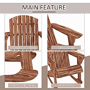 Outsunny Wooden Adirondack Rocking Chair Outdoor Lounge Chair Fire Pit Seating with Slatted Wooden Design, Fanned Back, & Classic Rustic Style for Patio, Backyard, Garden, Lawn, Carbonized