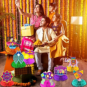 8pcs Diwali Table Decorations, Diwali Party Decorations Honeycomb Centerpieces Happy Diwali Decorations for Indian Festival Diwali Rangoli Decorations Deepavali Decorations Table Topper cocomigo