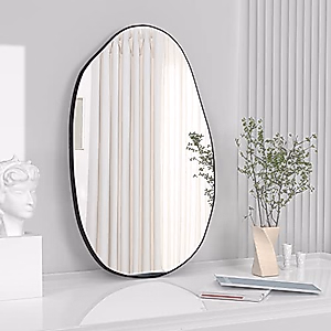 RACHMADES 33.5×20.5 inches Irregular Wall , Asymmetrical , Large Vanity Mirror for Wall Decoration, Modern Wood Framed for Living Room Bedroom Bathroom Entryway Mirror